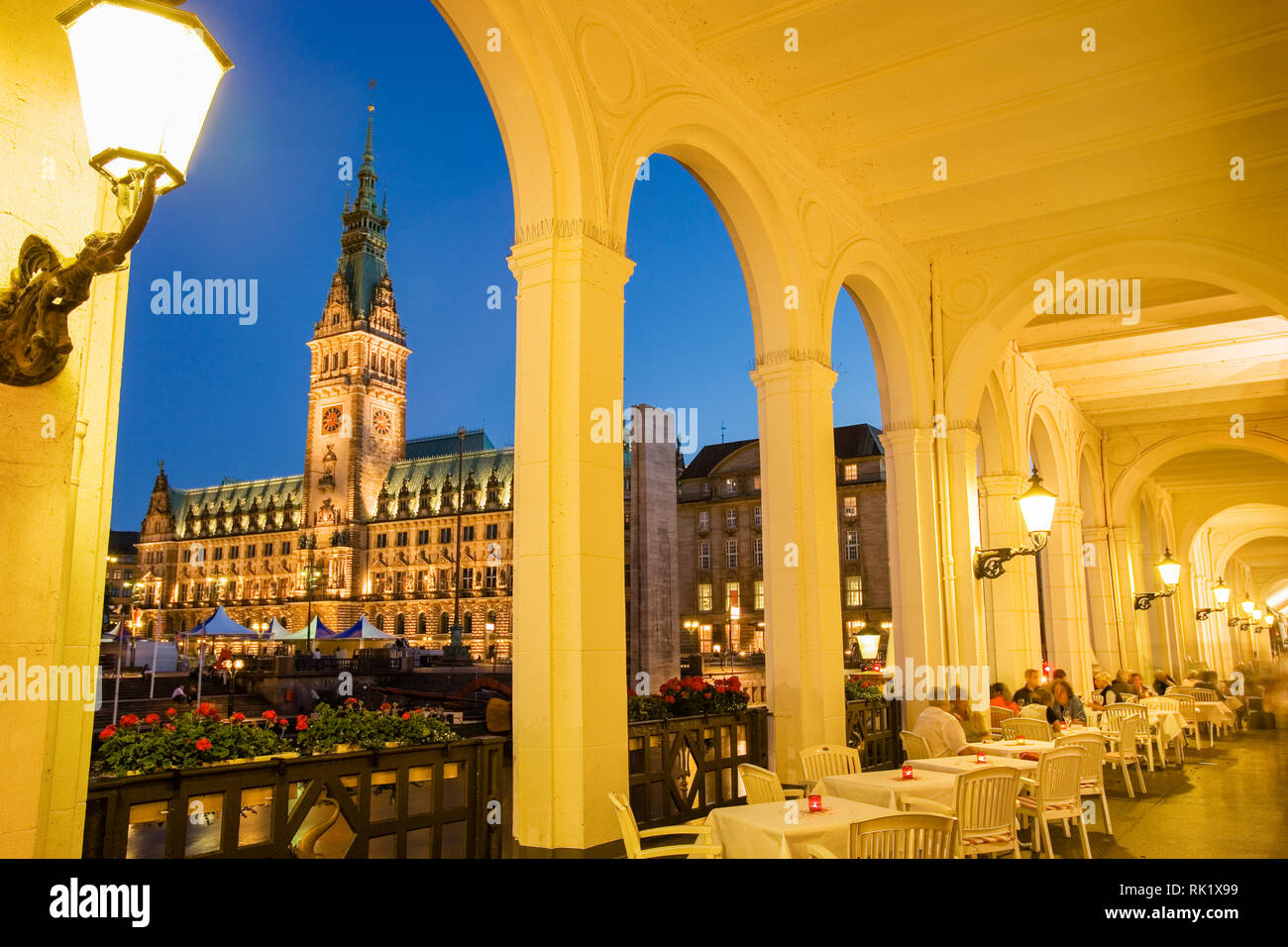 Hamburg, Germany; View of the Rathaus (Town Hall) from the Alster ...