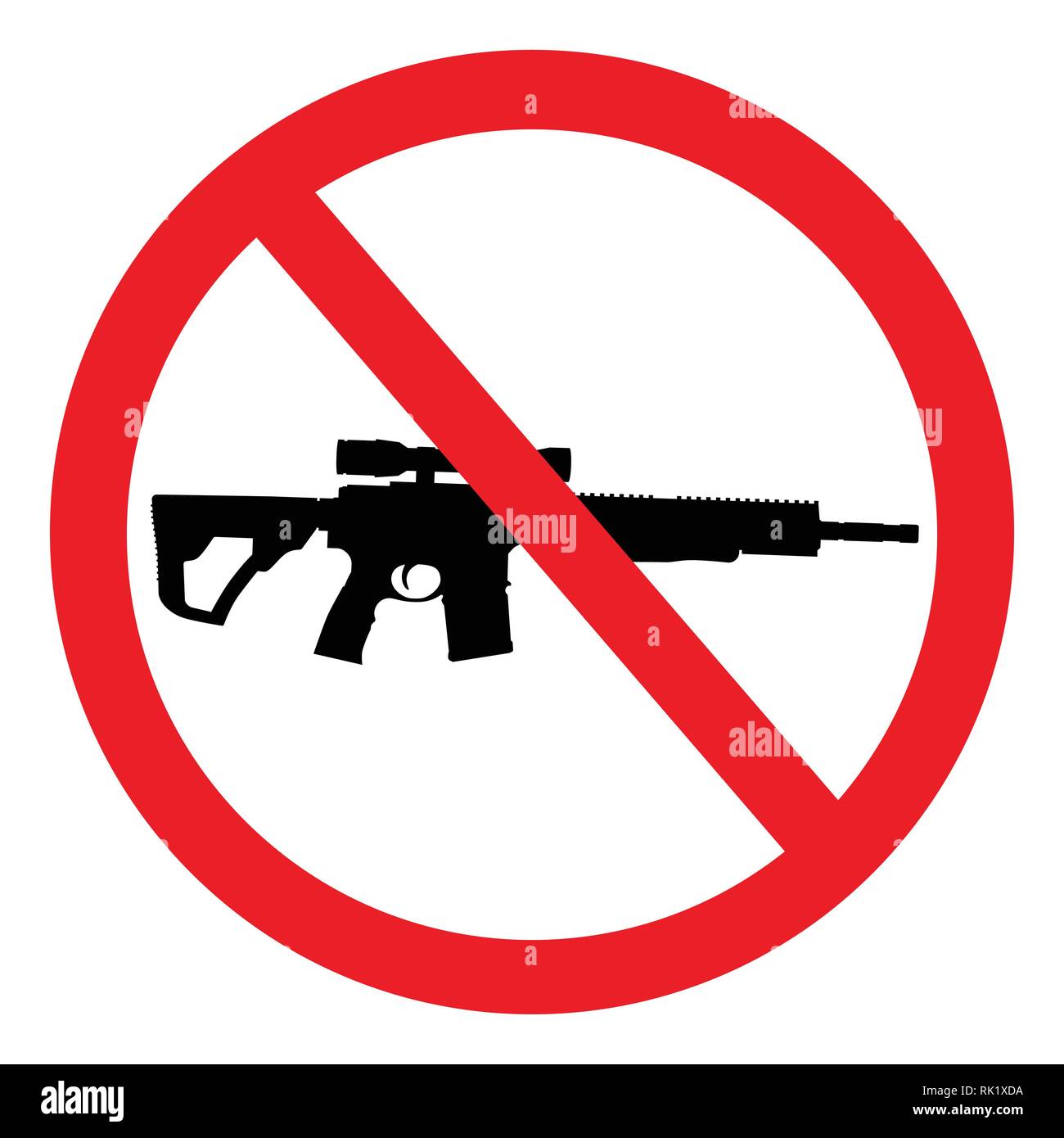 Red prohibition no gun round sign, symbol isolated on white background ...