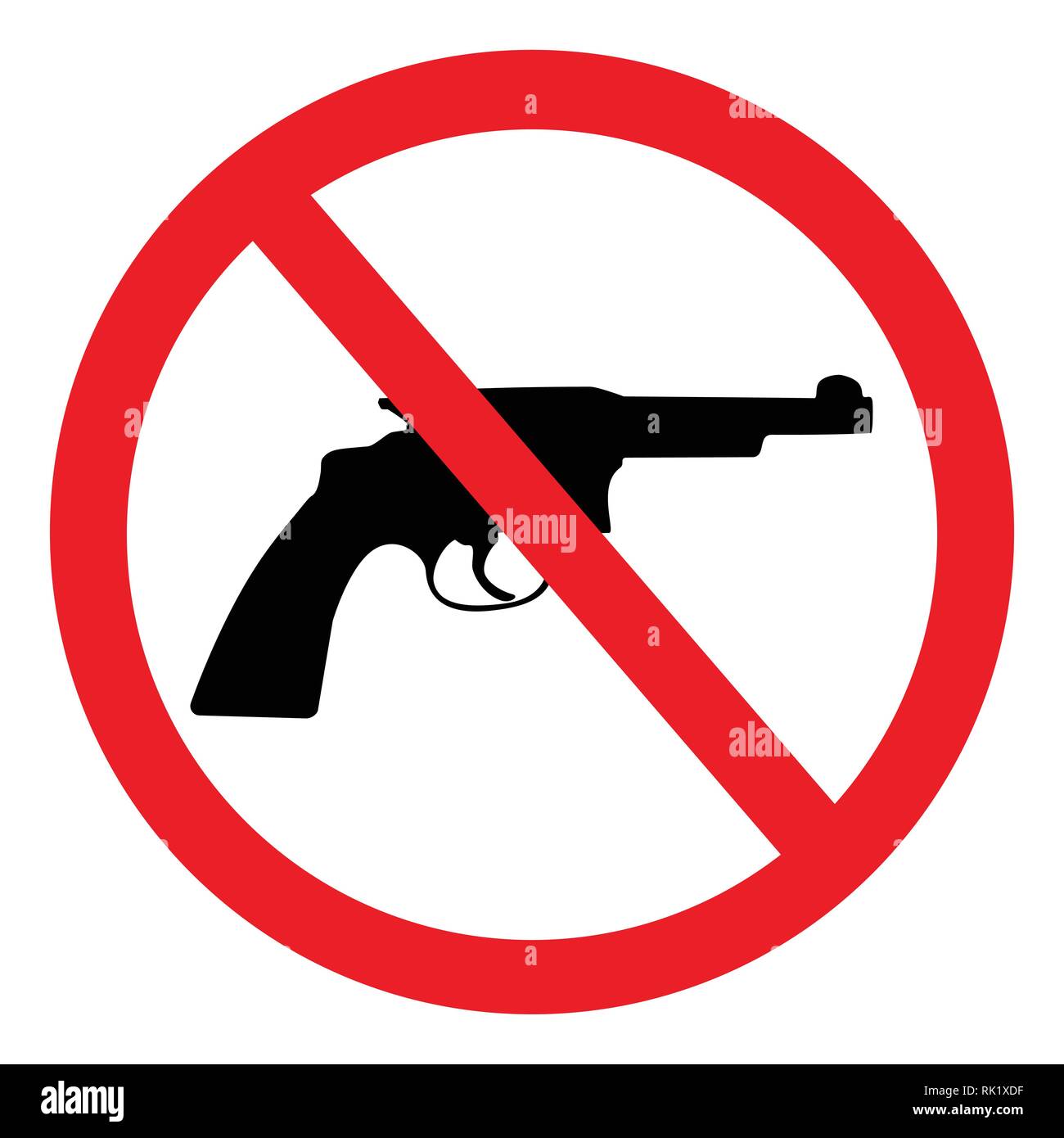 Red prohibition no gun round sign, symbol isolated on white background ...