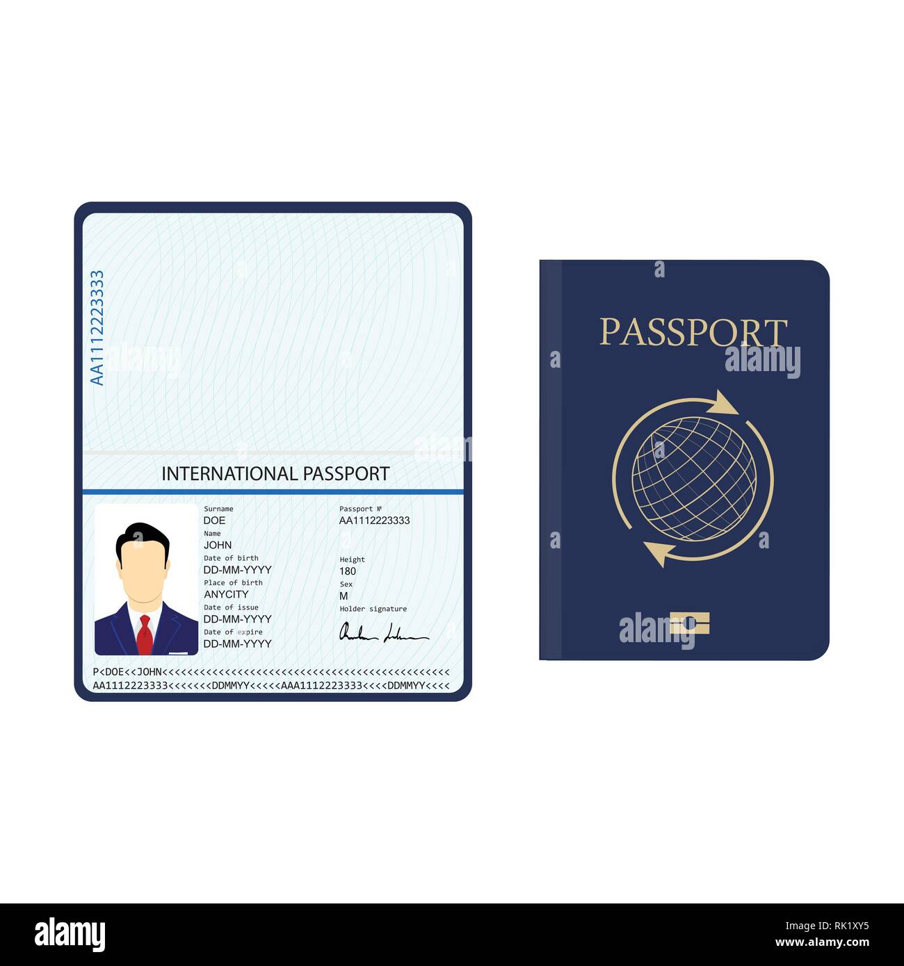 Vector illustration passport with biometric data. Identification ...