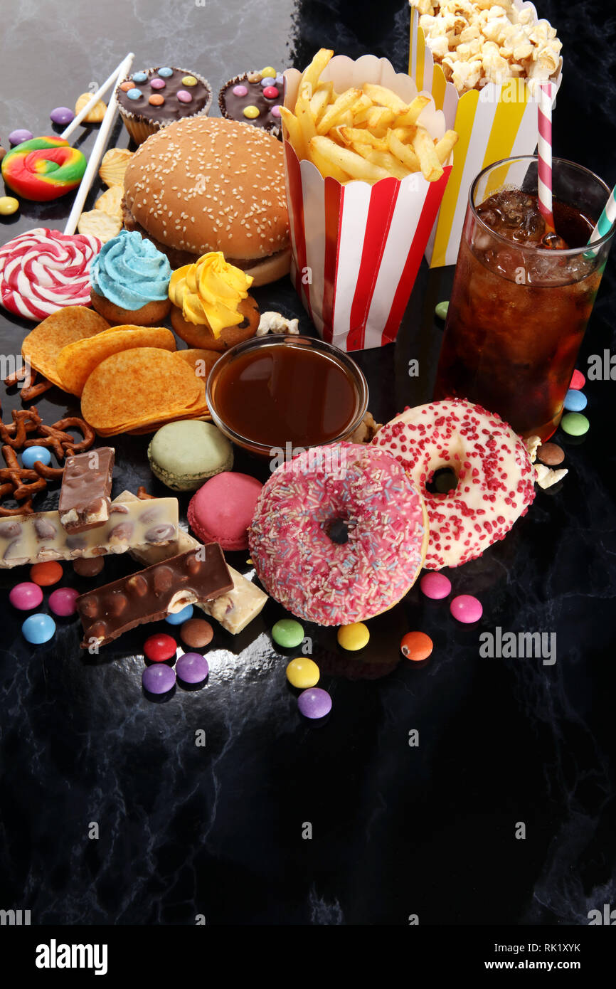 Unhealthy products. food bad for figure, skin, heart and teeth ...