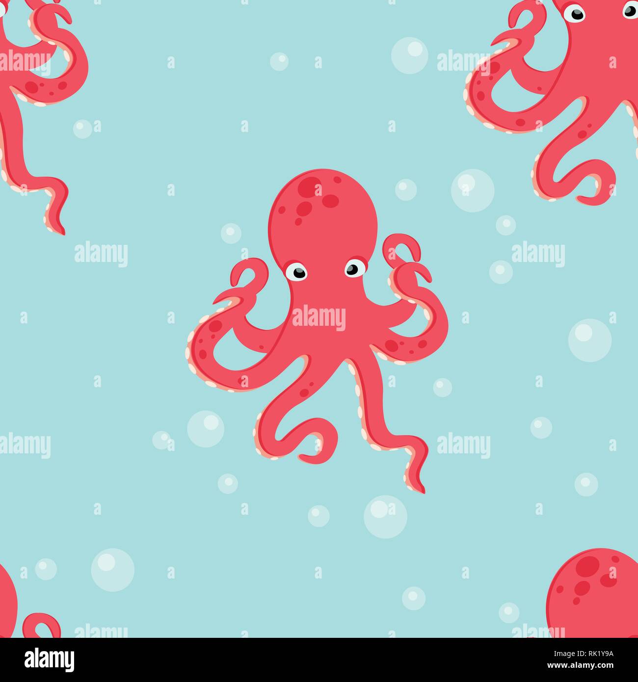 Vector seamless pattern, background with cute octopus Stock Vector ...
