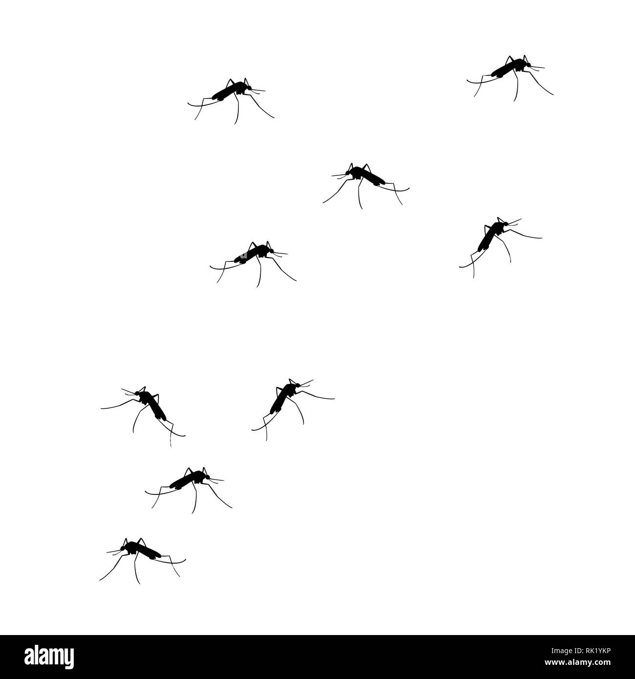 A flock of flying mosquitoes. Silhouette, graphic image. Vector ...