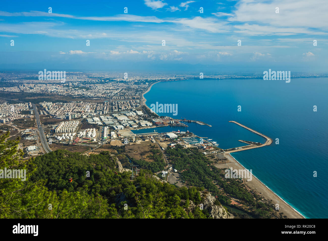 Beautiful sunny aerial view of Turkish marine landscape. Antalya city ...