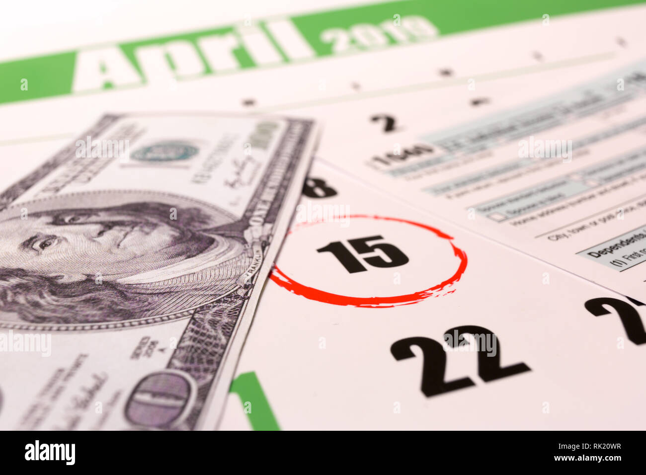 2019 calendar with 1040 income tax form for 2018 showing tax day for ...