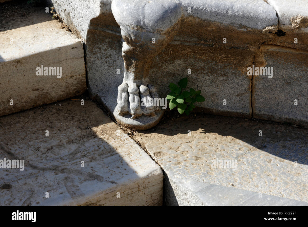 Ornate carved lion-foot support bracket of the Bouleuterion seatings ...