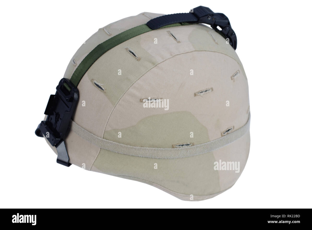 US army kevlar helmet with NVG mount and camouflage cover isolated on ...