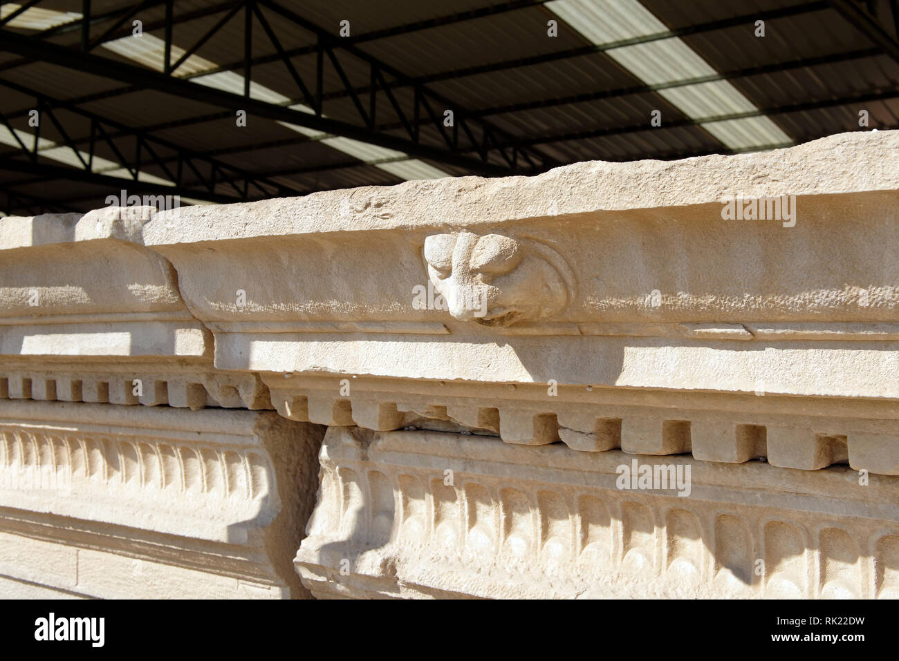 Ornate section of the entablature of the Palestra portico Roman ...