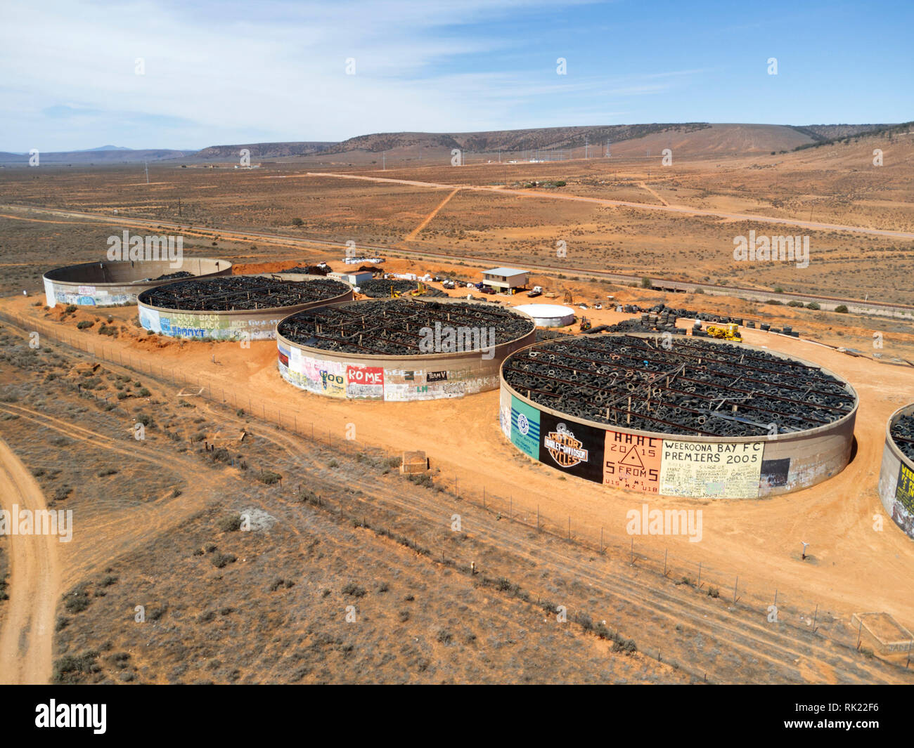 Aerial of the Tanks Rest Area on the Eyre Highway near Port Augusta ...