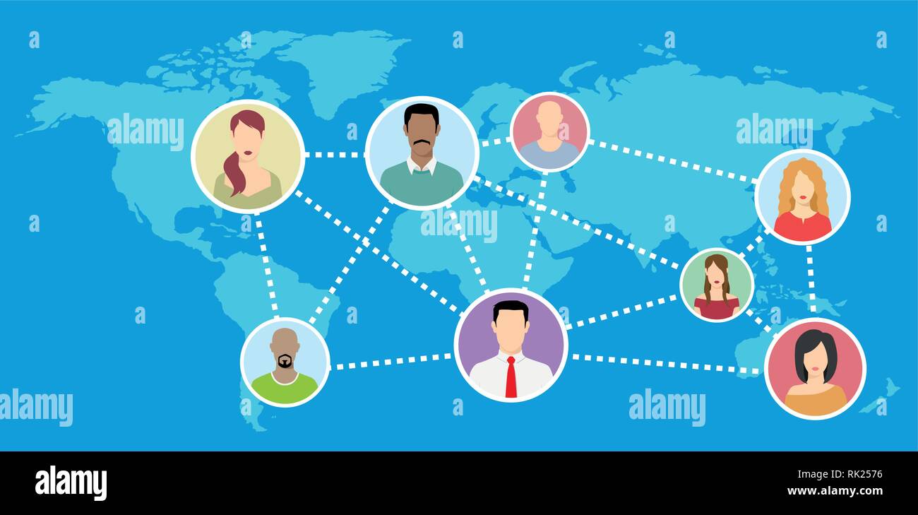 Flat world map with networking avatar - illustration Stock Vector Image ...