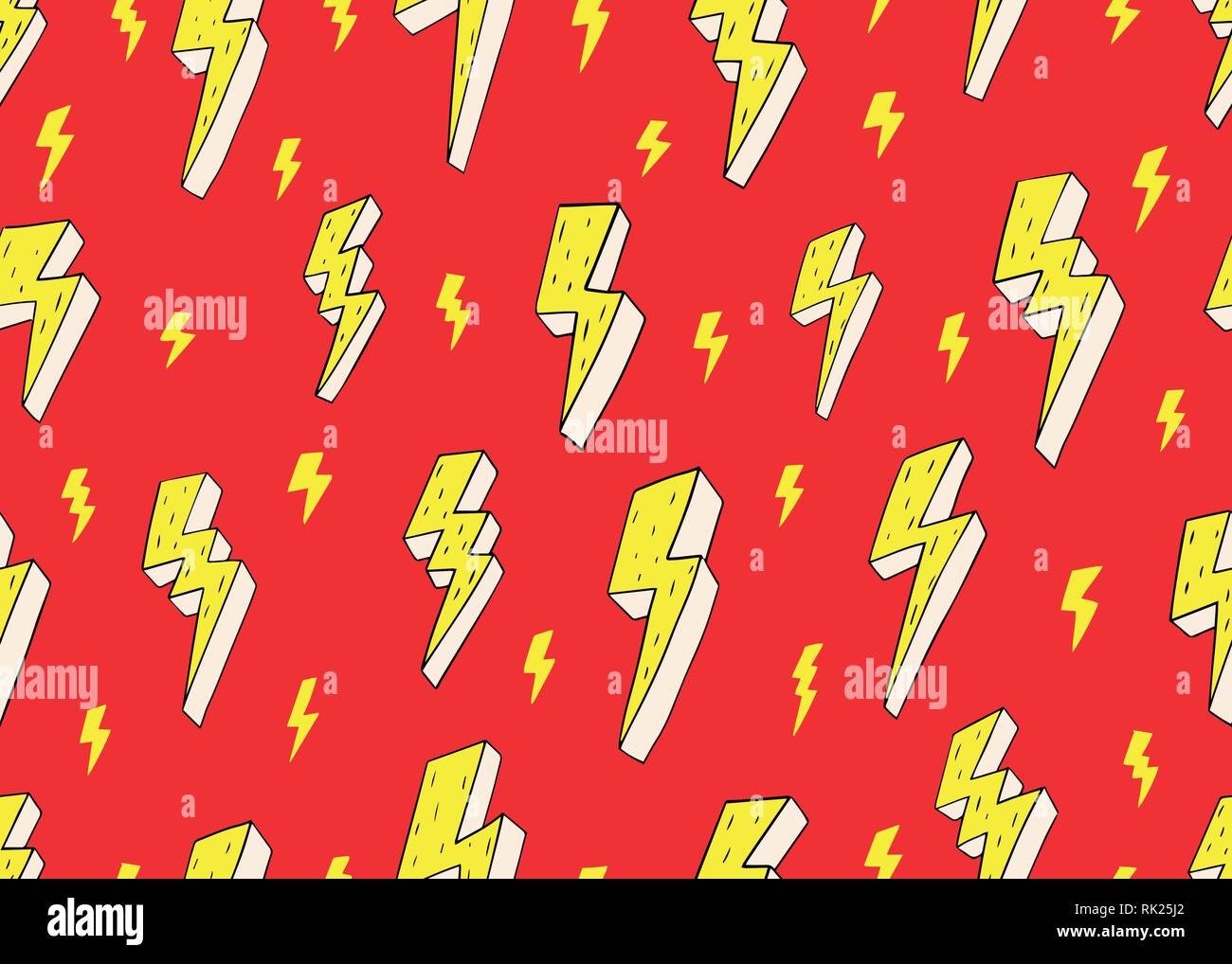 Hand drawn lightning icon vector background. Seamless pattern. Red ...