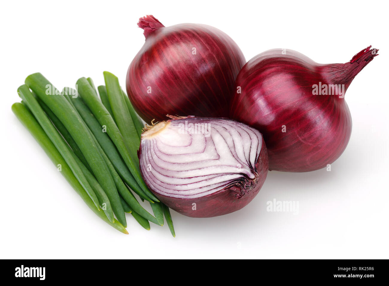 Red Onion and Fresh Scallion isolated on white background Stock Photo ...