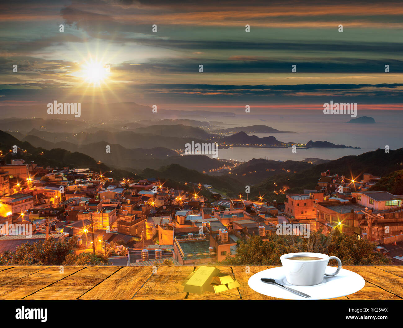The Night view of Jiufen, People visit heritage Old Town of Jiufen ...