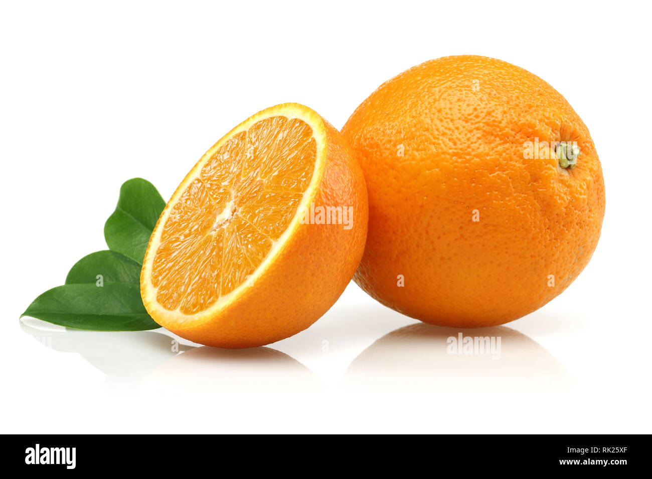 Fresh orange fruits with leaf isolated on white background Stock Photo ...