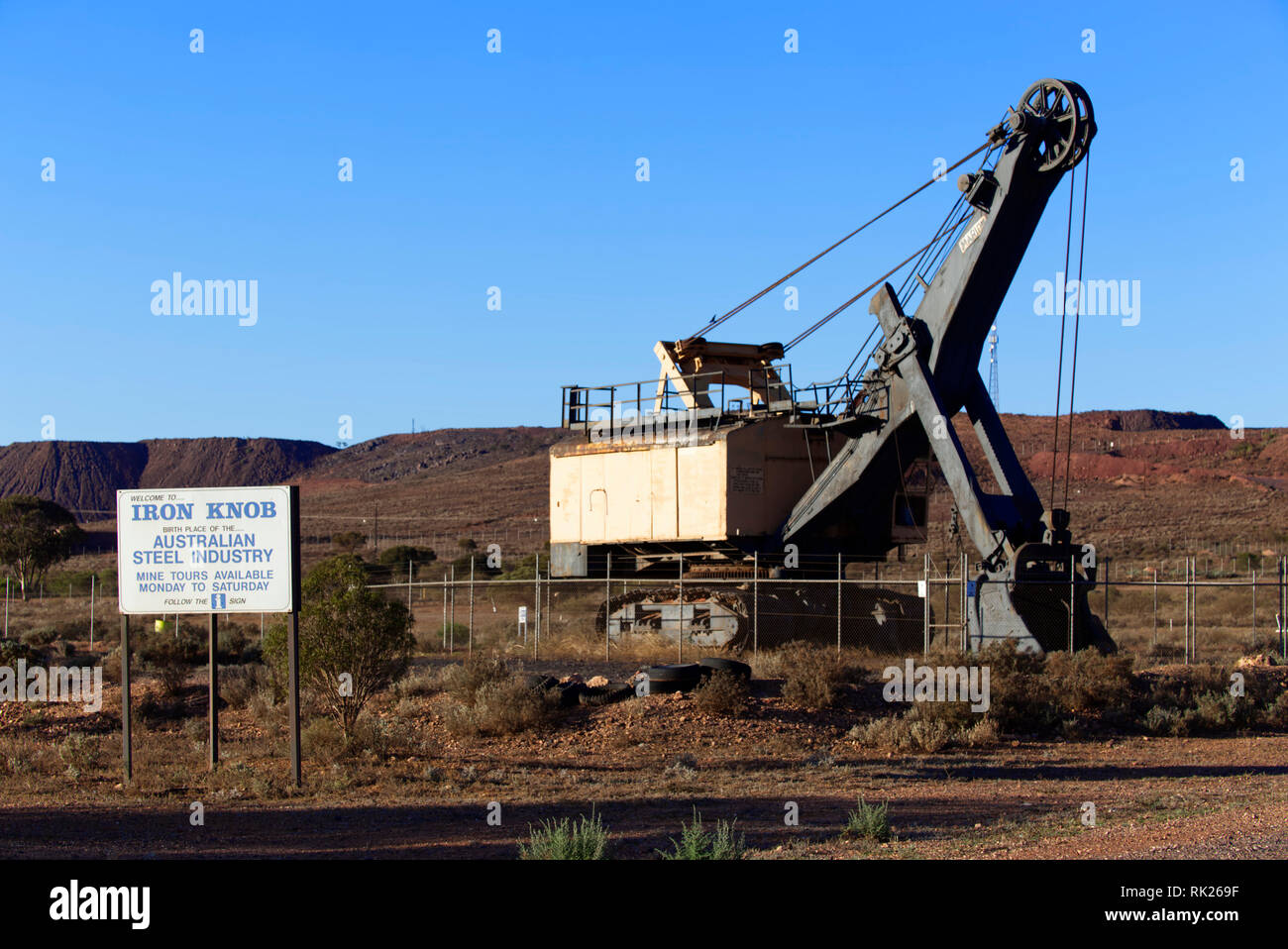 Former excavator mining machine on display at the entrance to Iron Knob ...