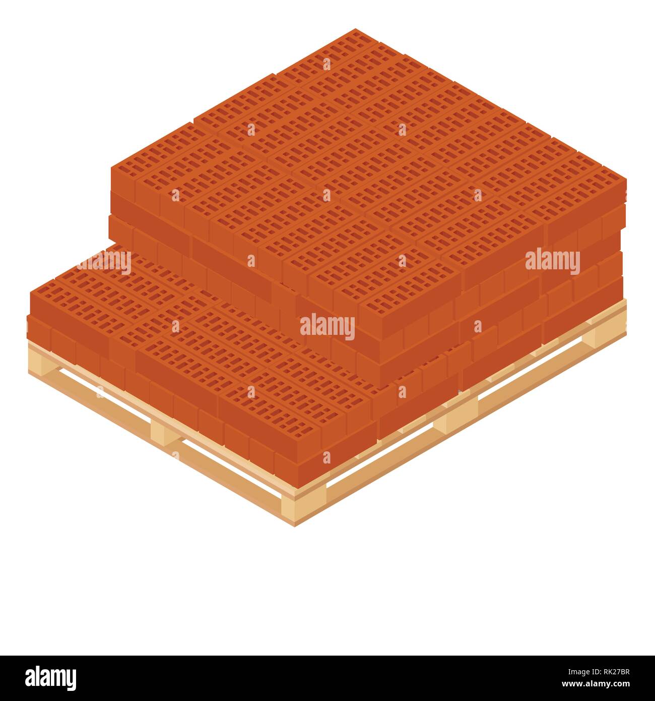 Vector illustration isometric new red perforated ceramic bricks stacked ...