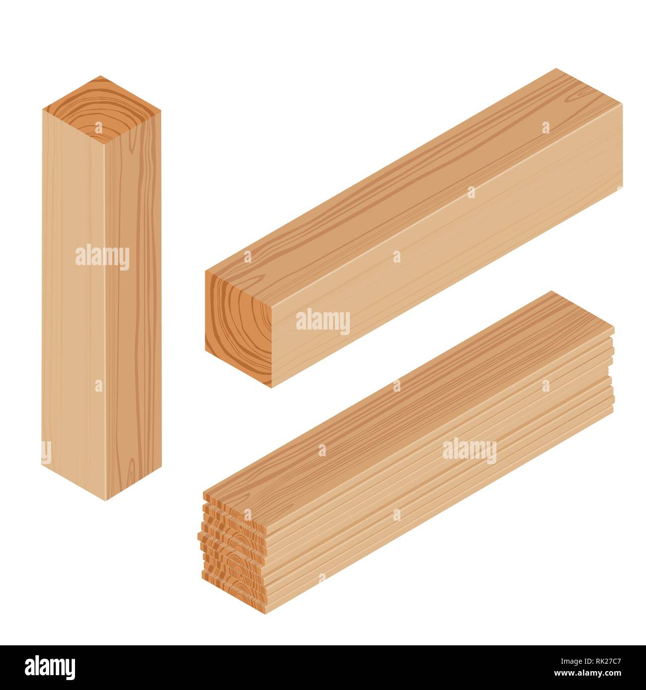 Vector icon isometric horizontal and vertical lumber beam plank ...