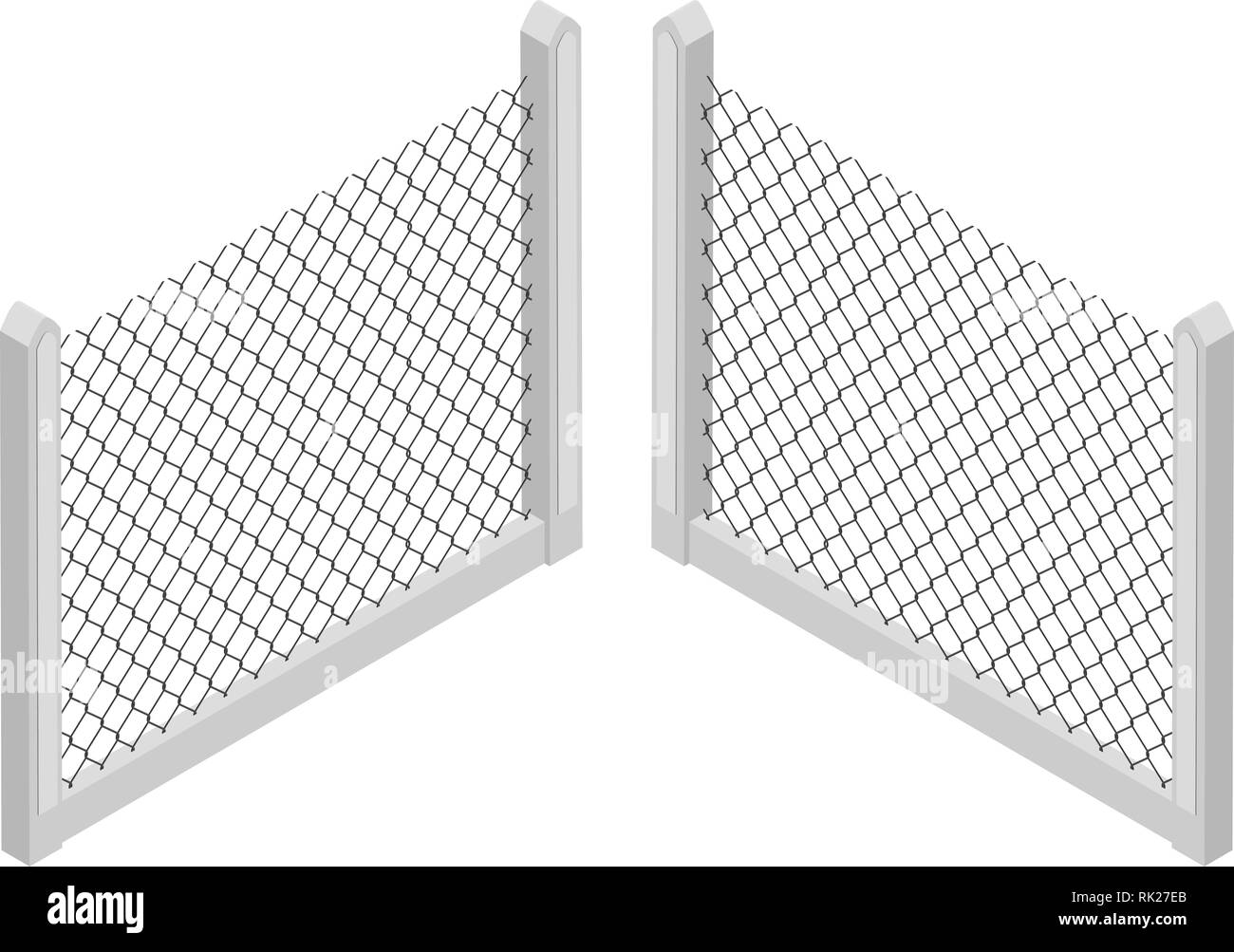 Isometric fence isolated on white. No solid fence. Iron gate. Fence ...