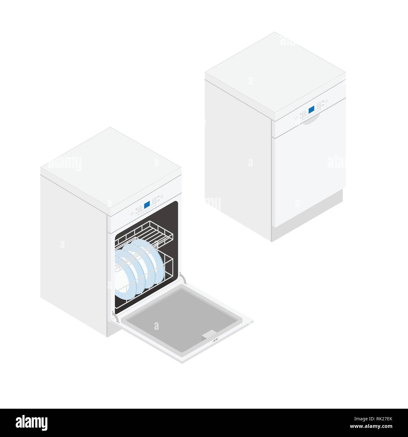 Vector isometric modern dishwasher isolated on white background. Open ...