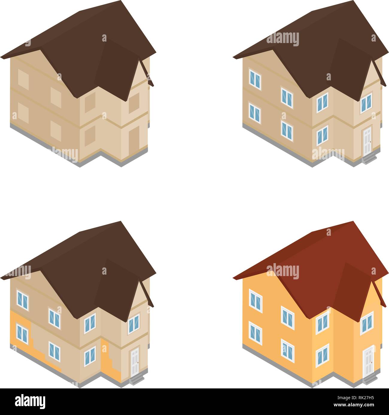 Vector illustration house, building construction phases isometric icons ...