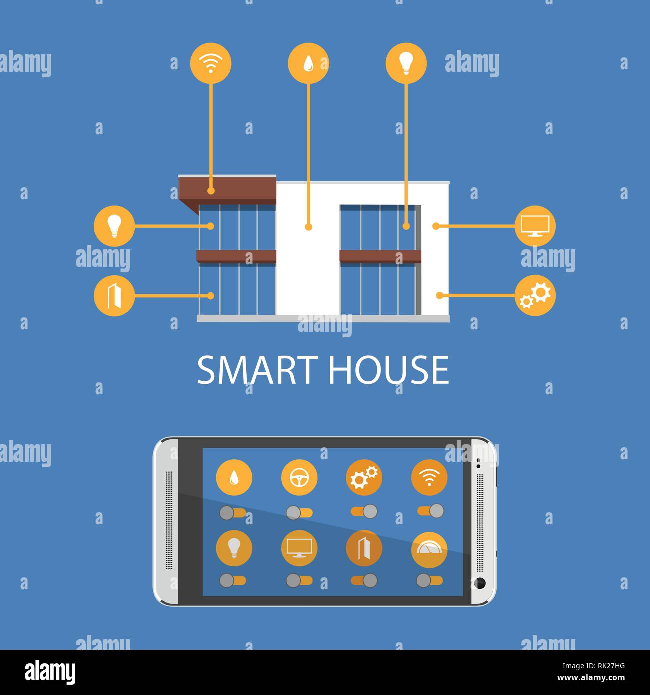 Mobile phone Smart Home House app application concept. Home automation ...