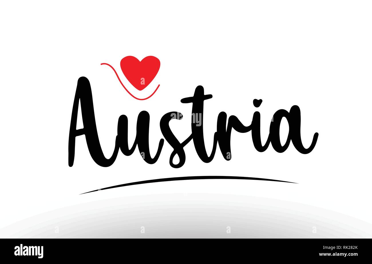 Austria country text with red love heart suitable for a logo icon or ...