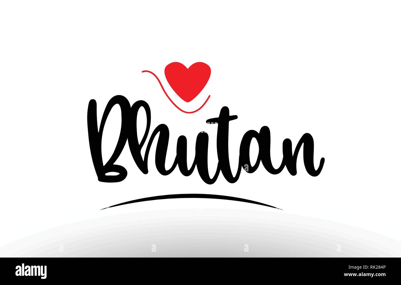 Bhutan country text with red love heart suitable for a logo icon or ...