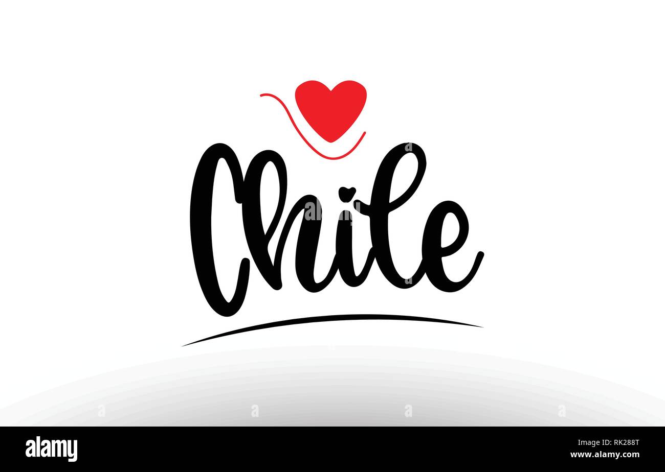 Chile country text with red love heart suitable for a logo icon or ...