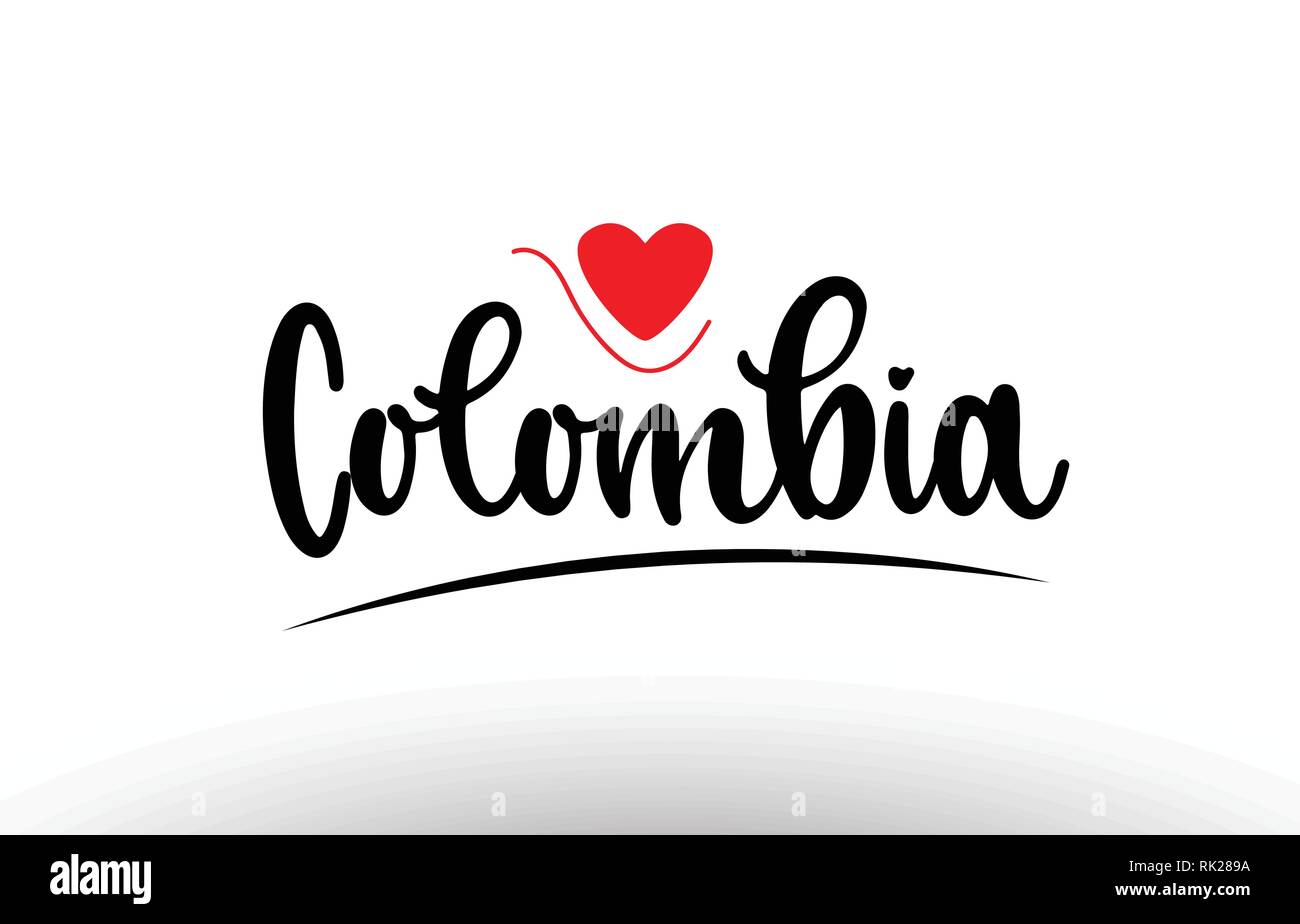 Colombia country text with red love heart suitable for a logo icon or ...
