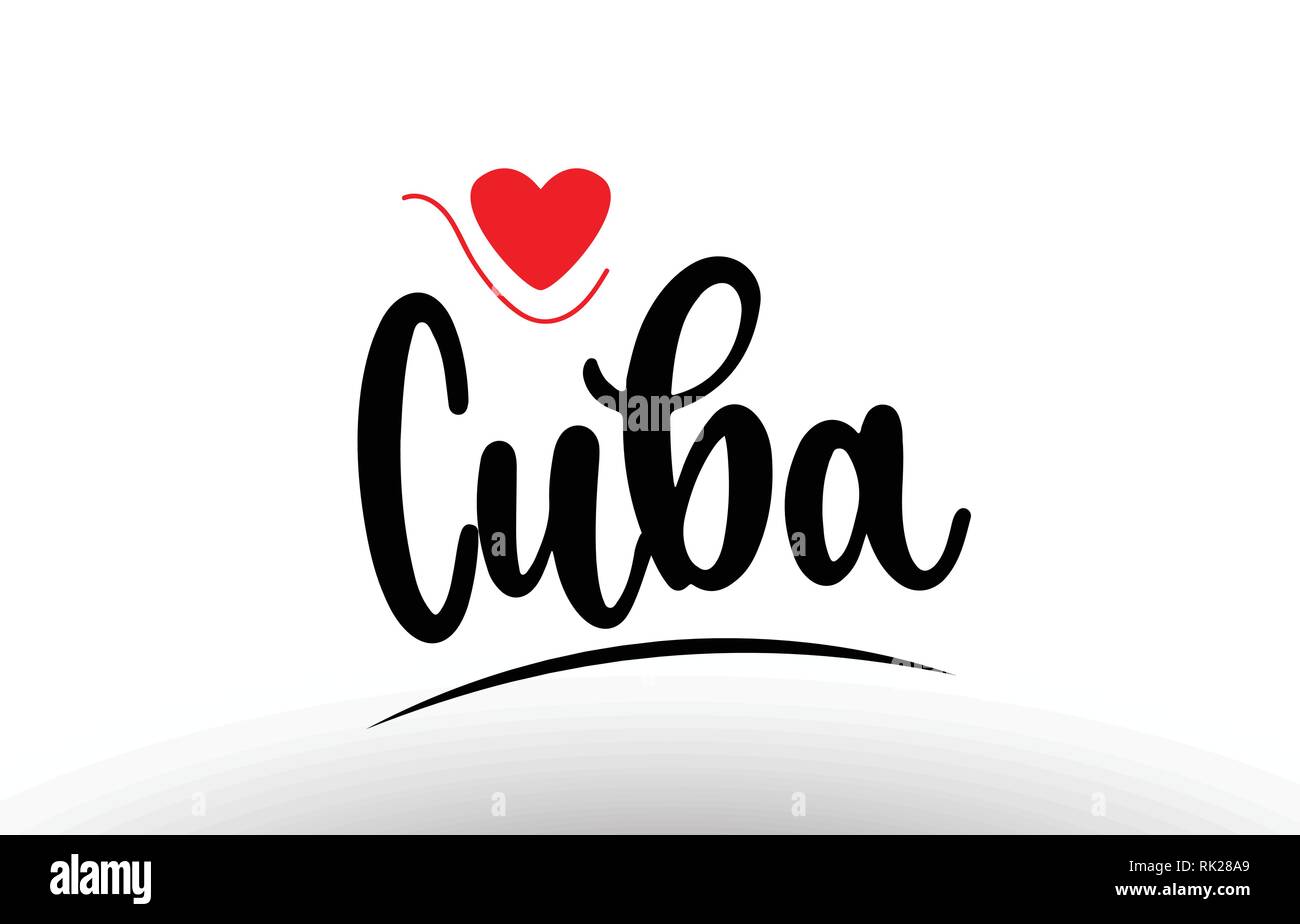 Cuba country text with red love heart suitable for a logo icon or ...