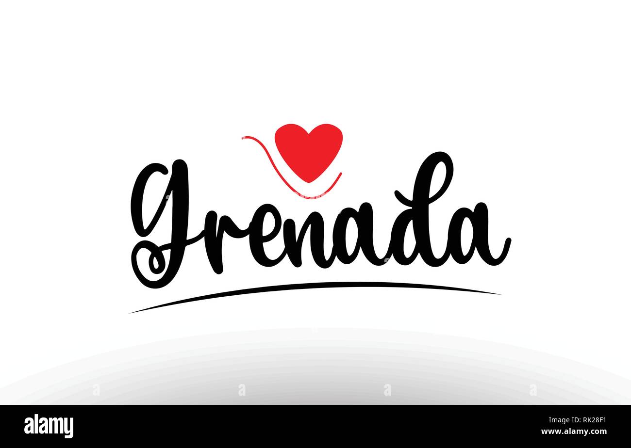 Grenada country text with red love heart suitable for a logo icon or ...