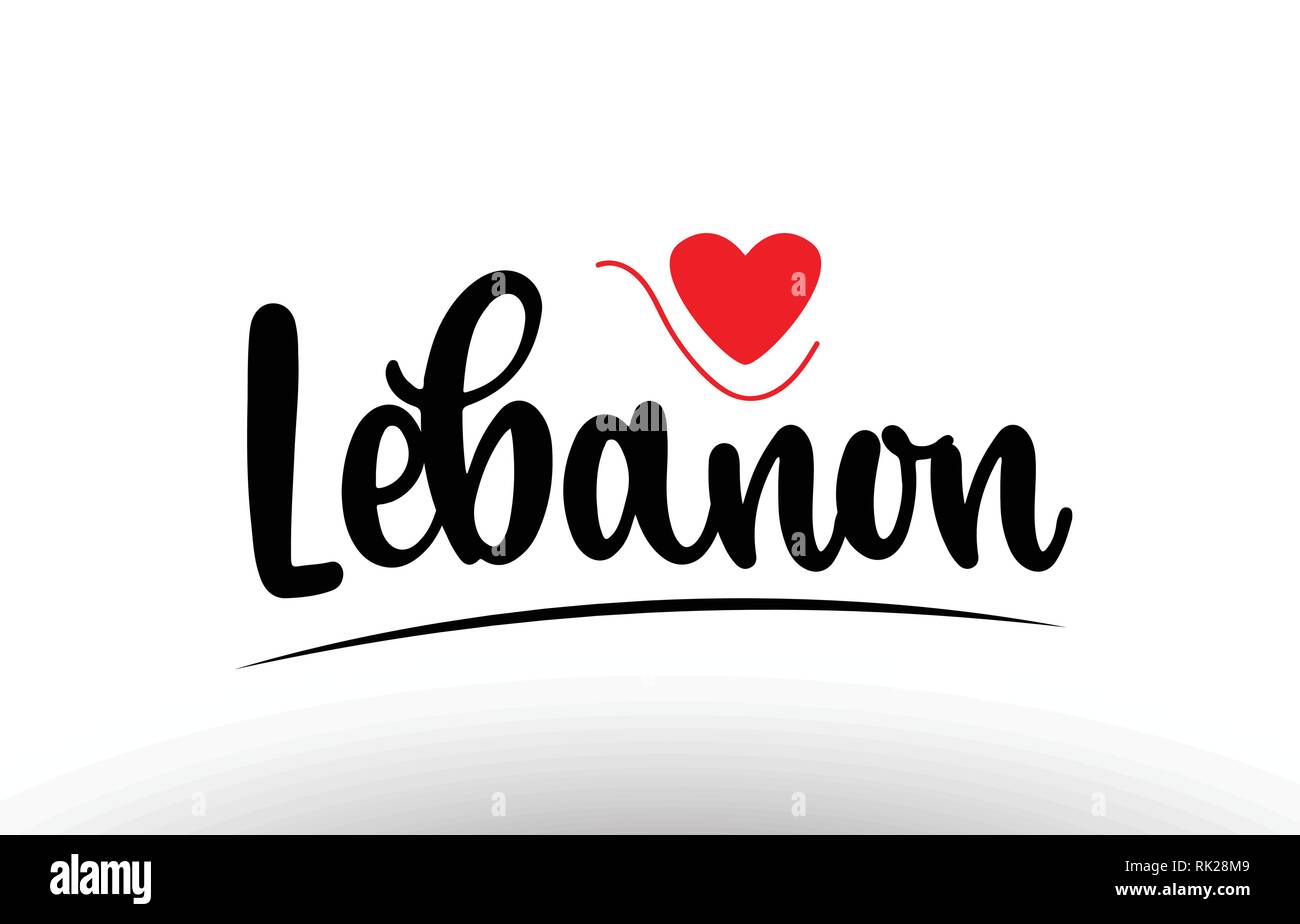 Lebanon country text with red love heart suitable for a logo icon or ...