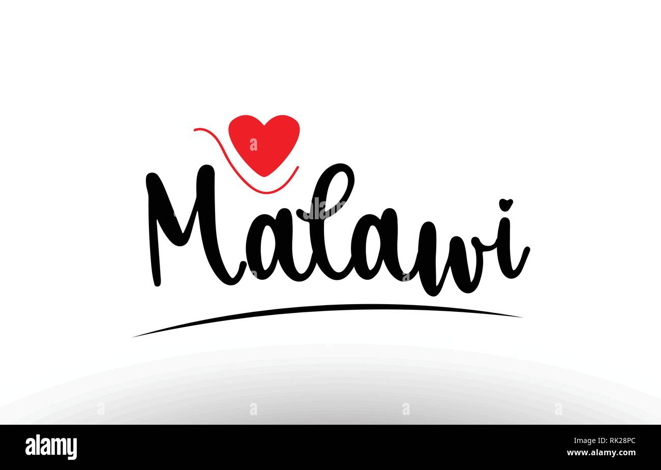 Malawi country text with red love heart suitable for a logo icon or ...
