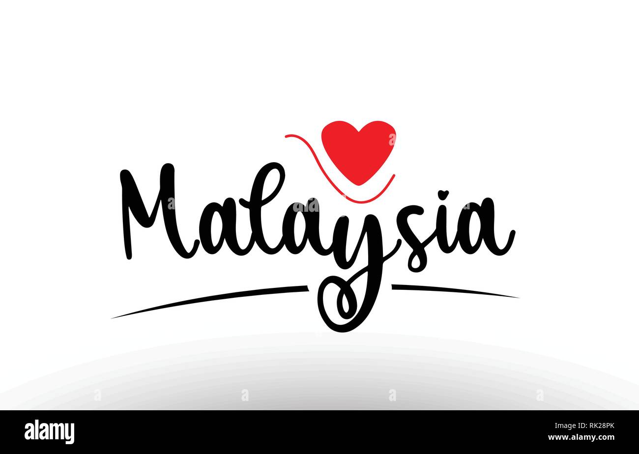Malaysia country text with red love heart suitable for a logo icon or ...