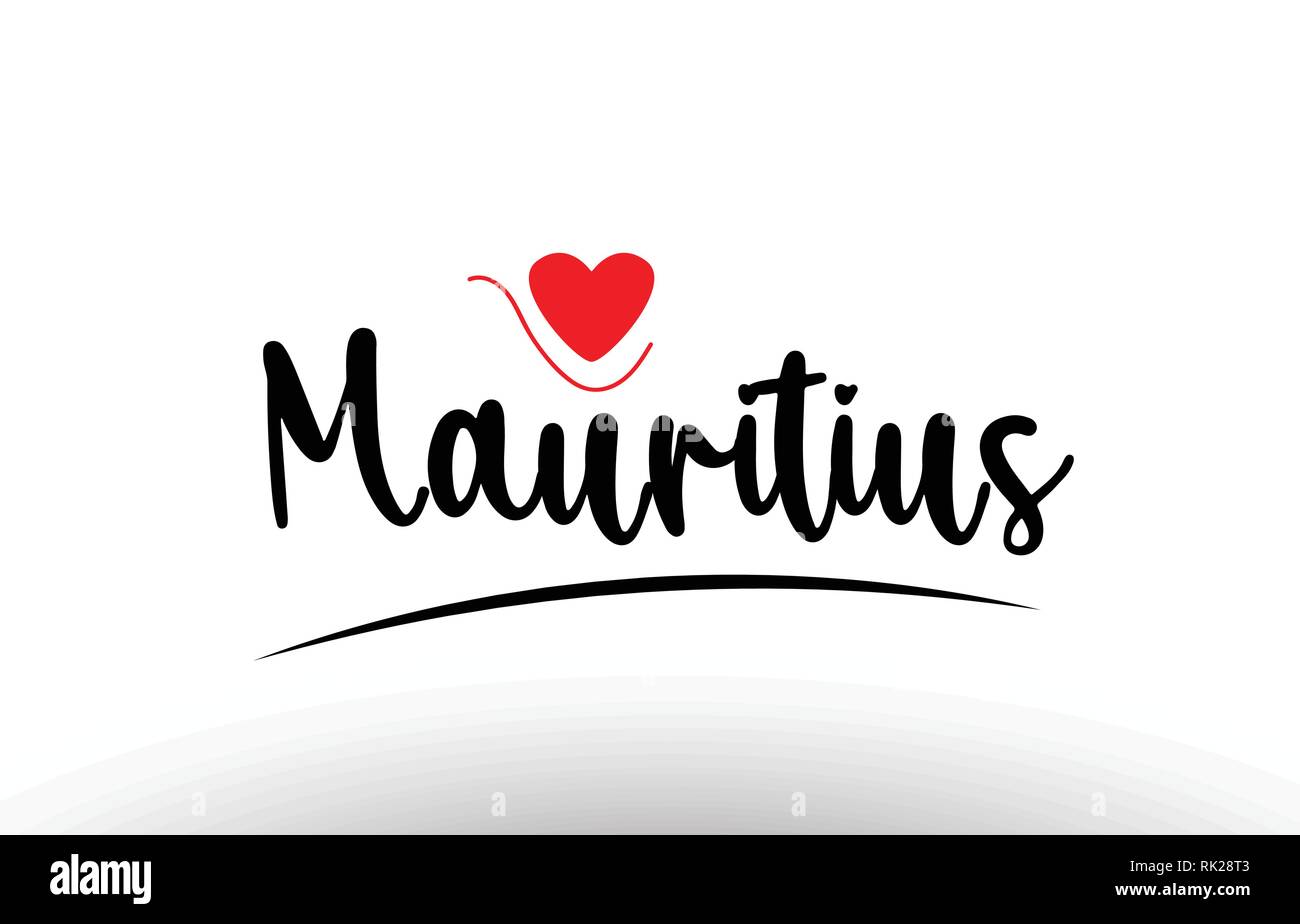 Mauritius country text with red love heart suitable for a logo icon or ...