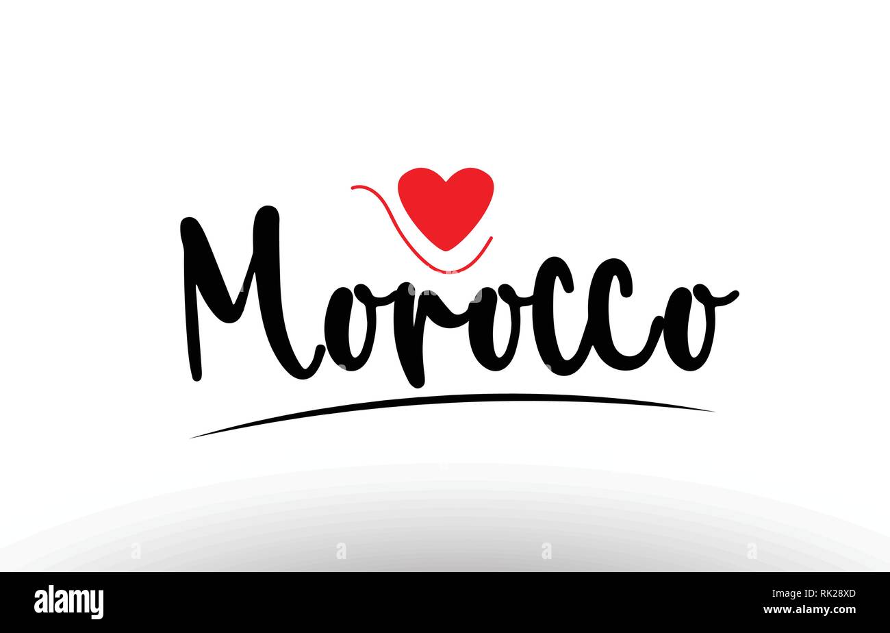 Morocco country text with red love heart suitable for a logo icon or ...