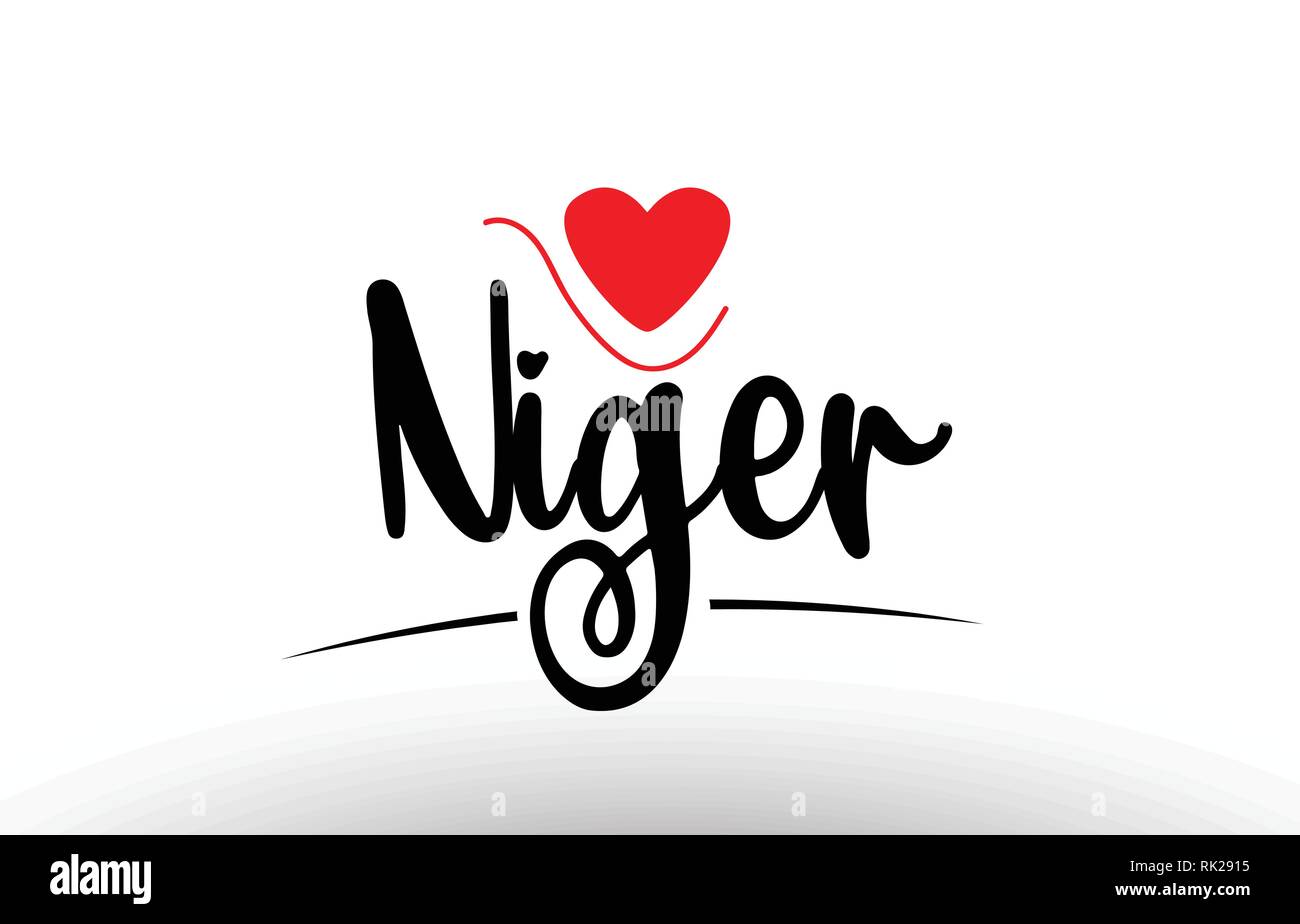 Niger country text with red love heart suitable for a logo icon or ...
