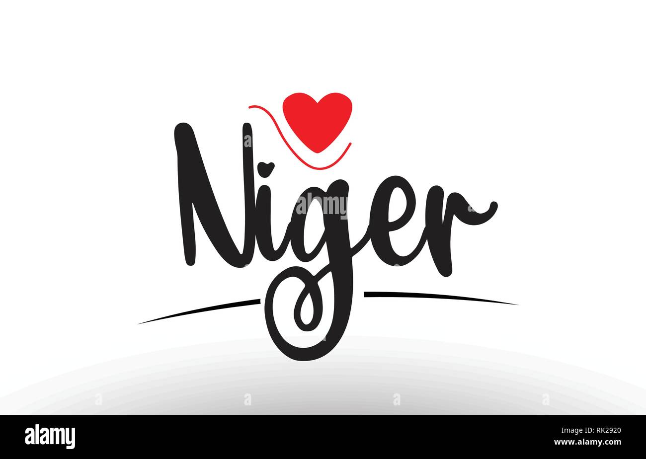 Niger country text with red love heart suitable for a logo icon or ...