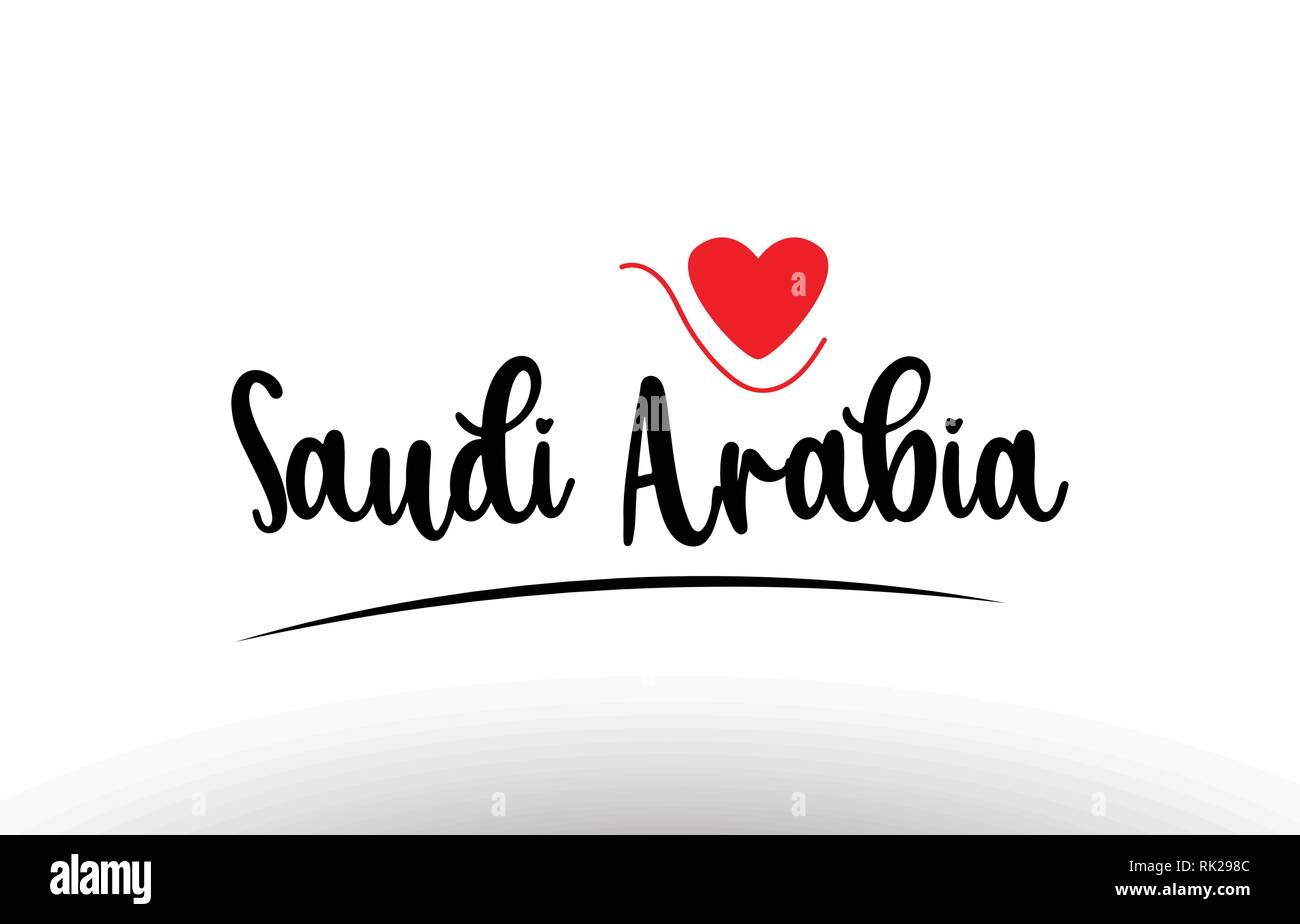 Saudi Arabia country text with red love heart suitable for a logo icon ...