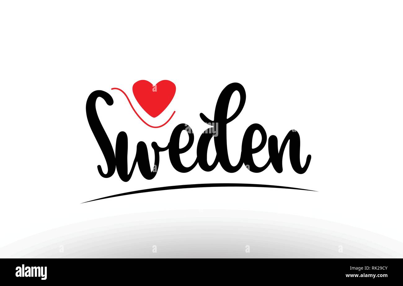 Sweden country text with red love heart suitable for a logo icon or ...