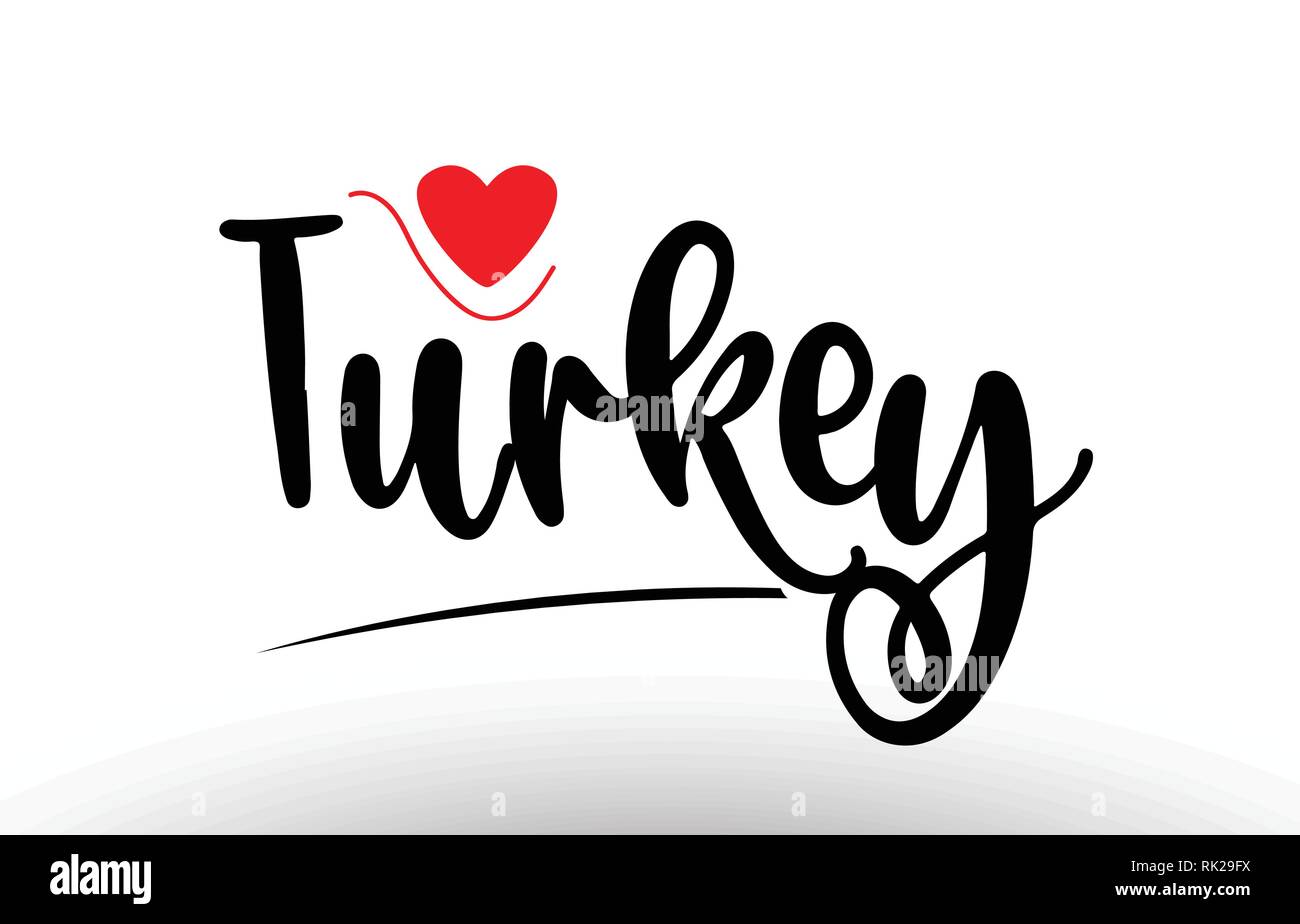 Turkey country text with red love heart suitable for a logo icon or ...