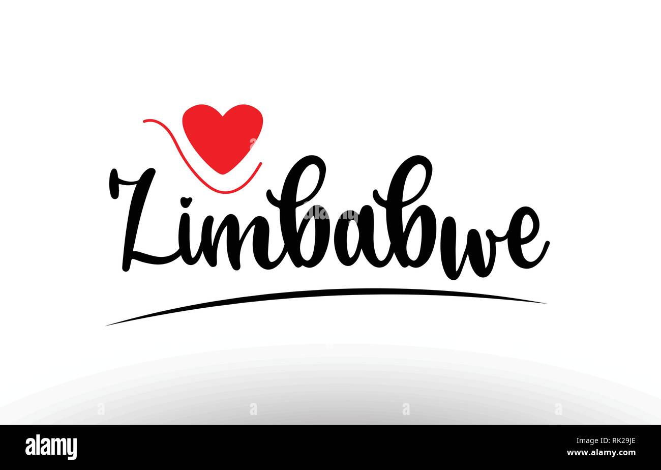 Zimbabwe country text with red love heart suitable for a logo icon or ...