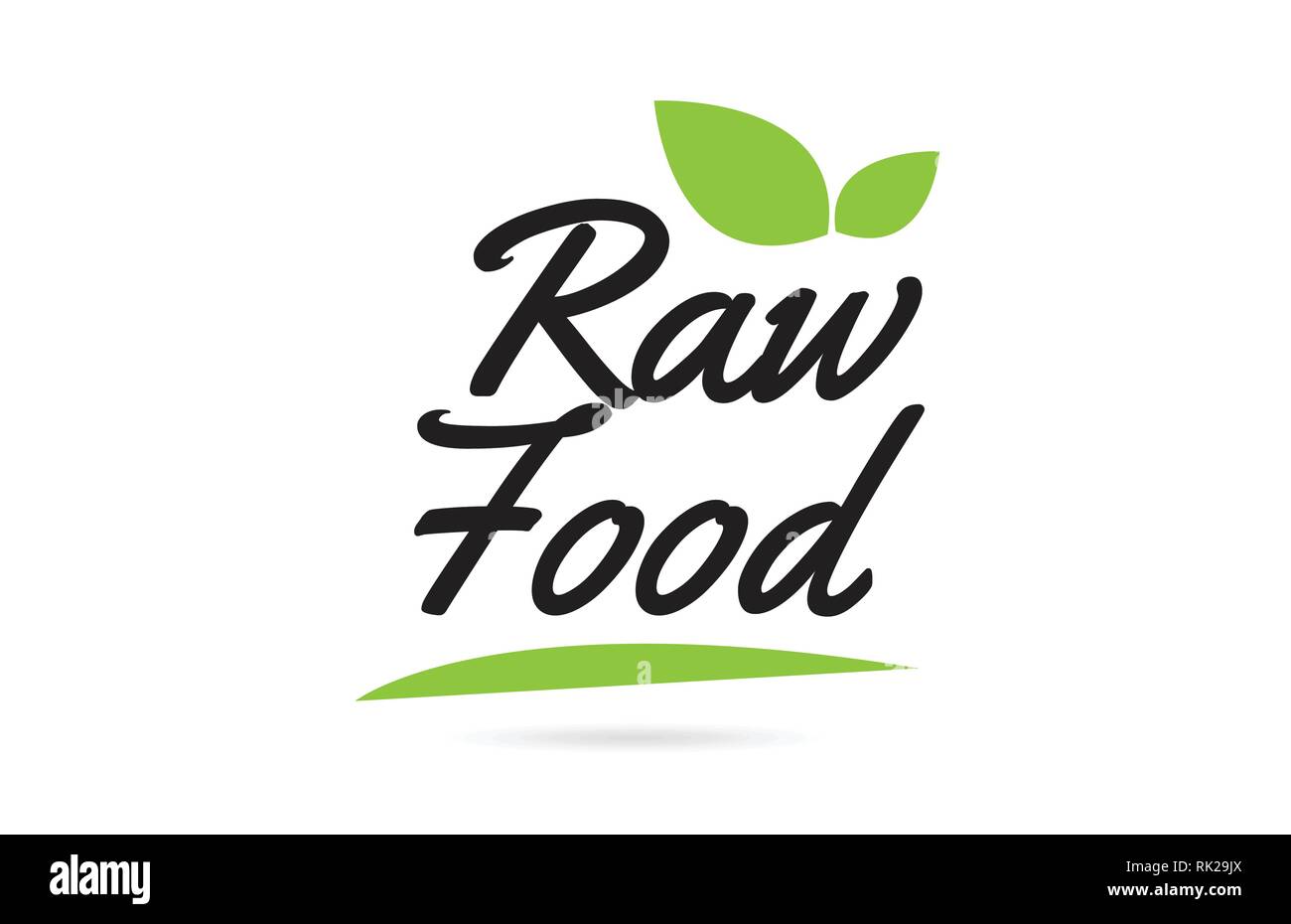 Raw Food hand written word text for typography design in black color ...