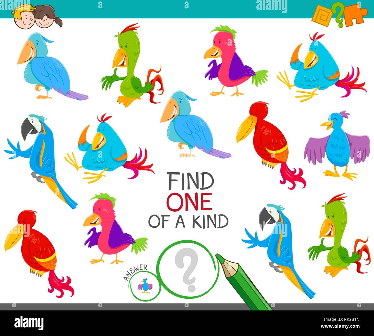 Cartoon Illustration of Find One of a Kind Picture Educational Activity ...