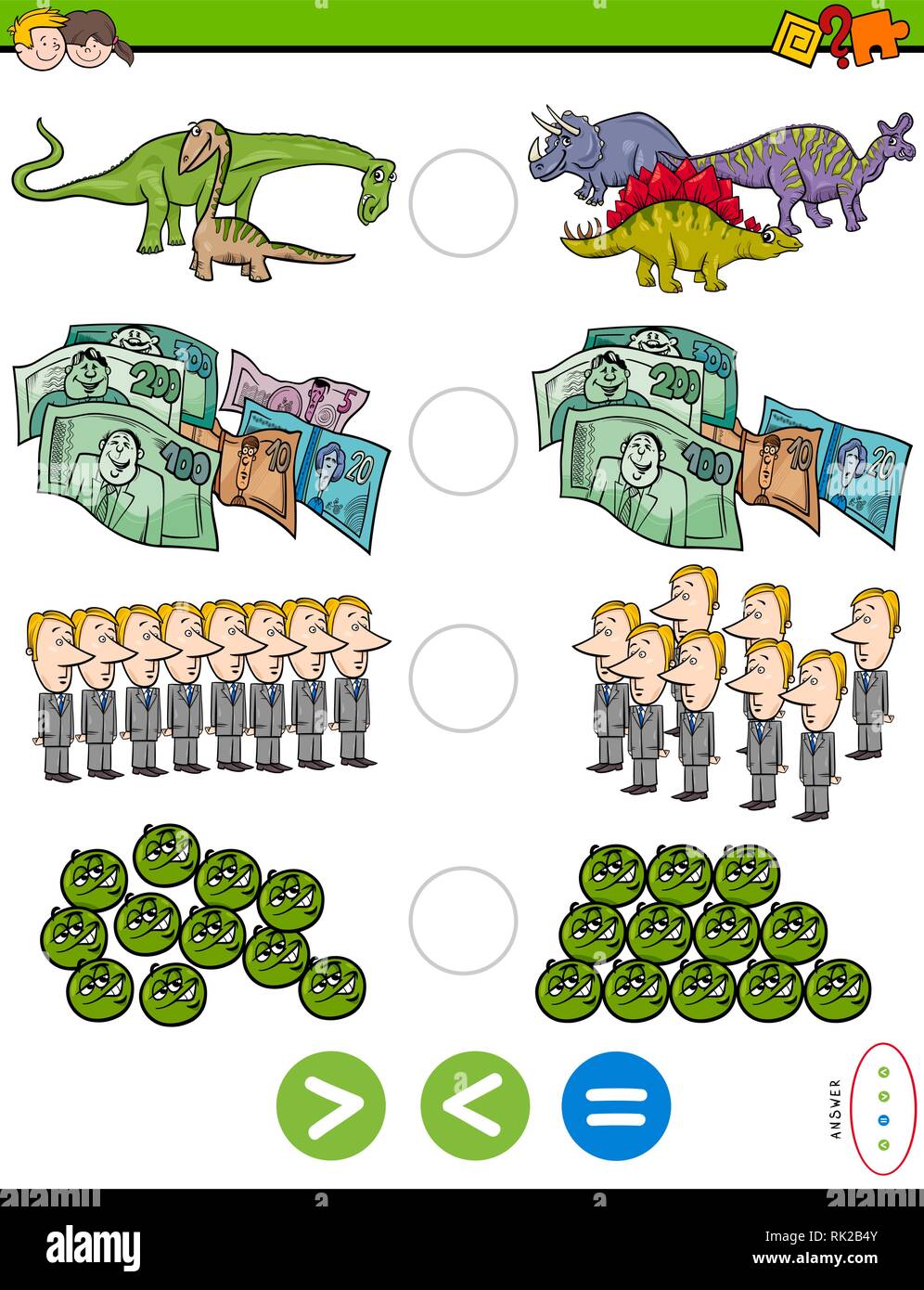 Cartoon Illustration of Educational Mathematical Puzzle Game of Greater ...