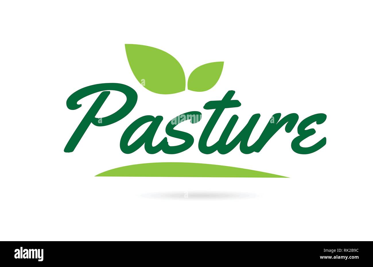 Pasture hand written word text for typography design in green color ...