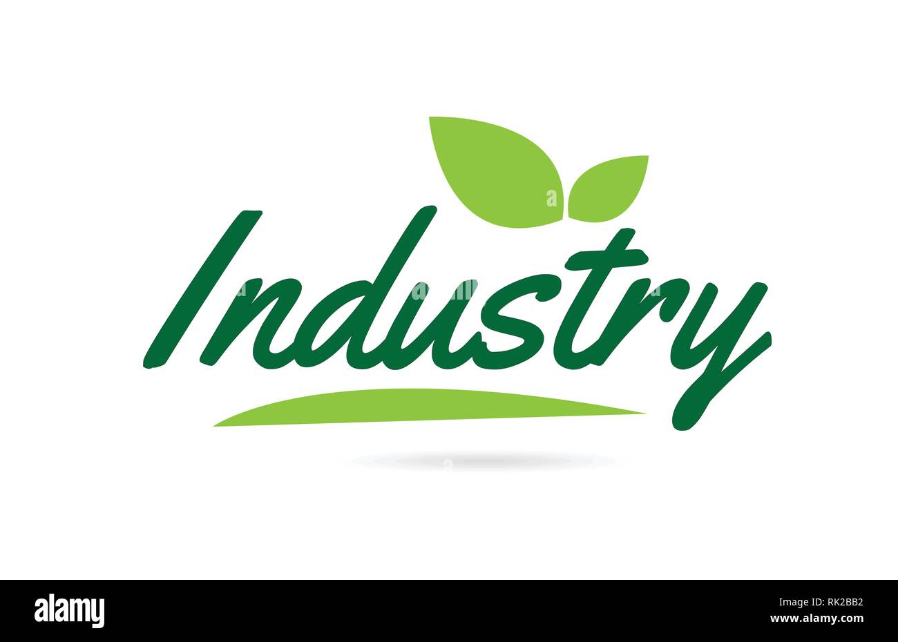 Industry hand written word text for typography design in green color ...