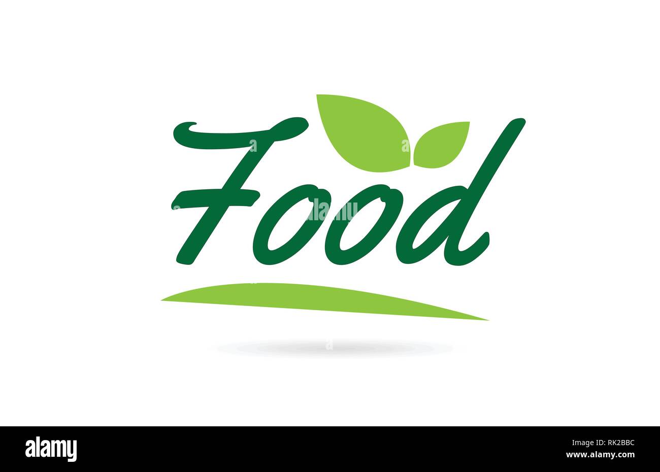 Food hand written word text for typography design in green color with ...