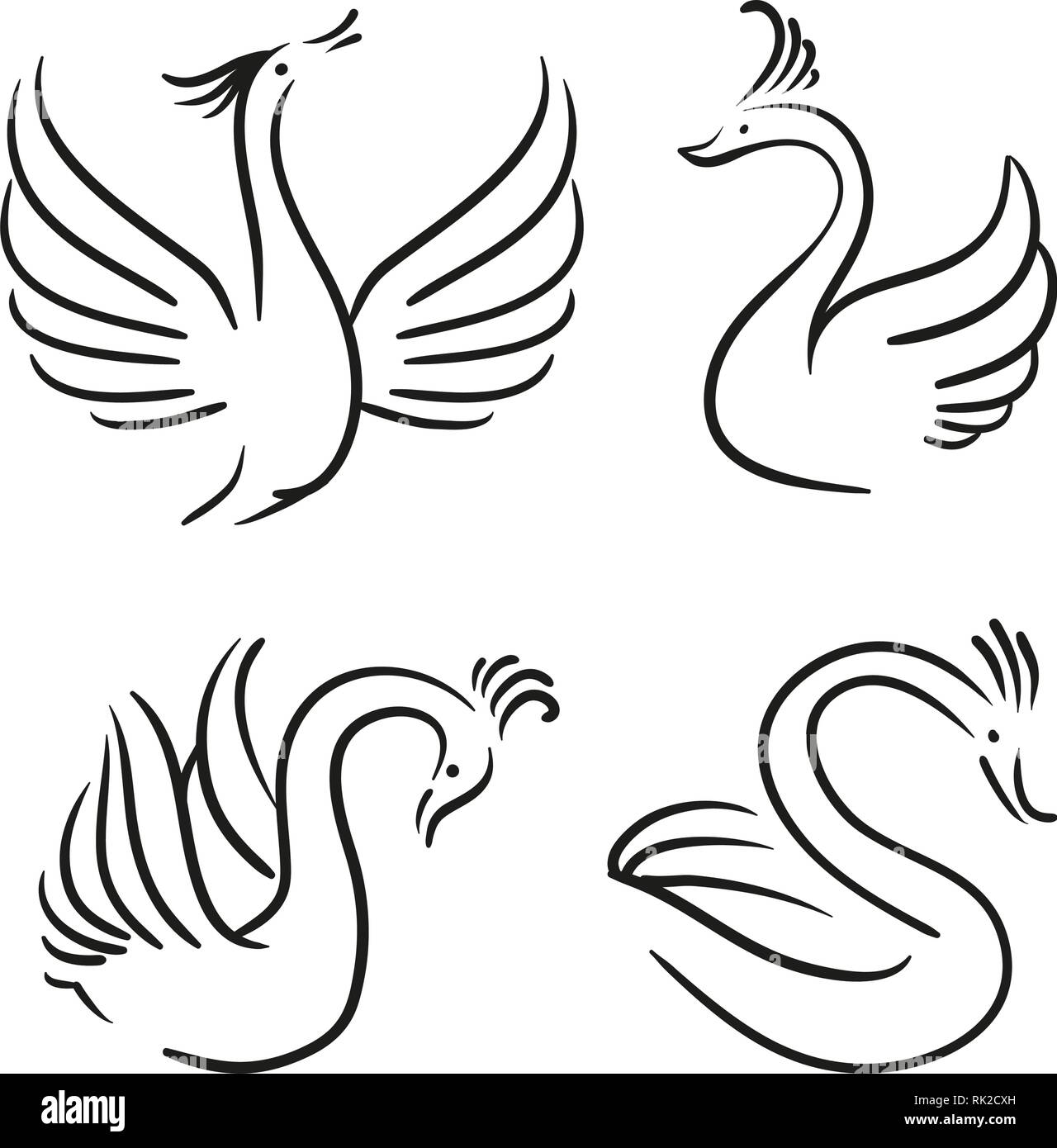 Vector set of decorative birds. Swan silhouette Stock Vector Image ...