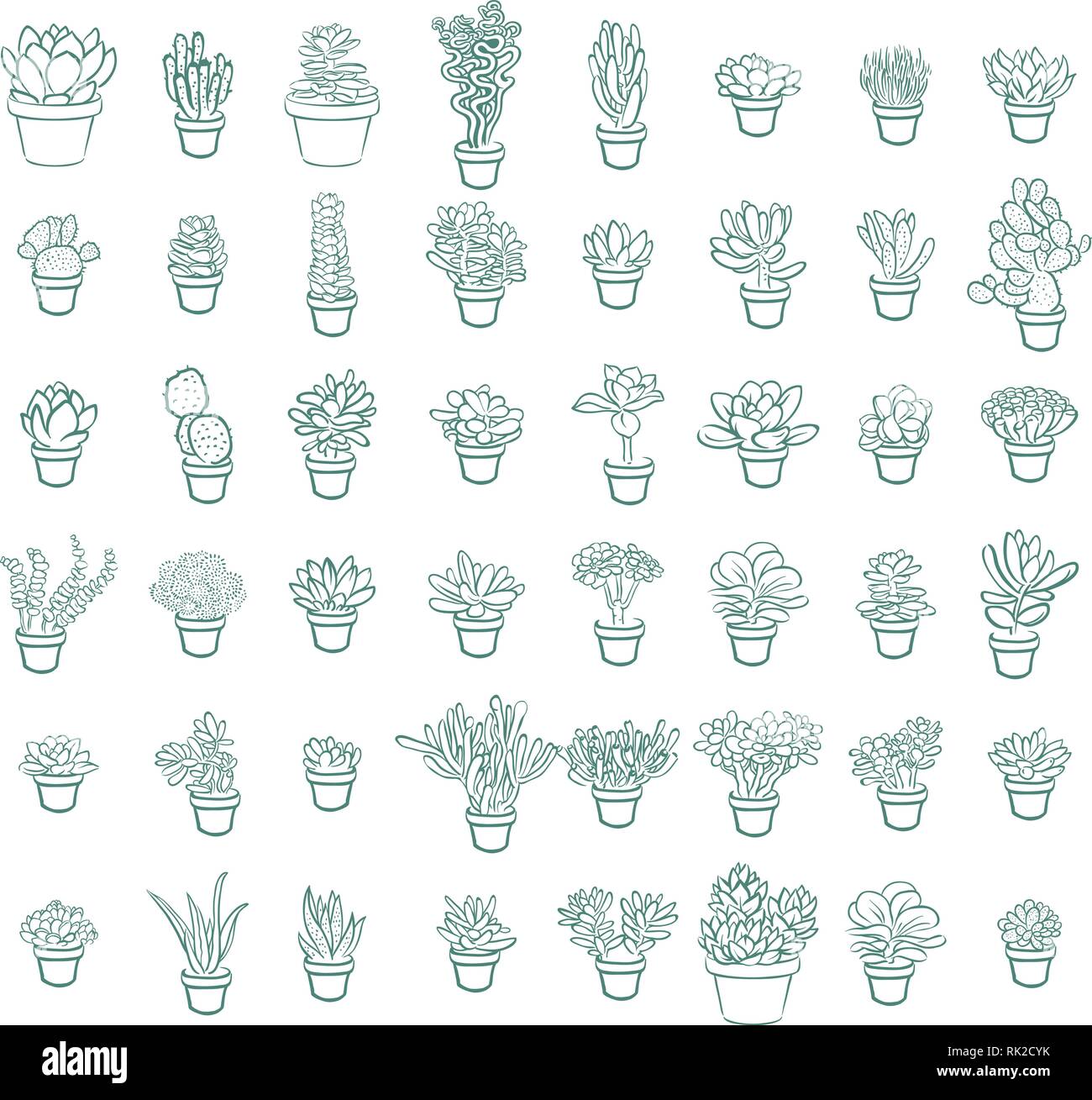 Set of and drawn line succulent plant isolated on white background ...